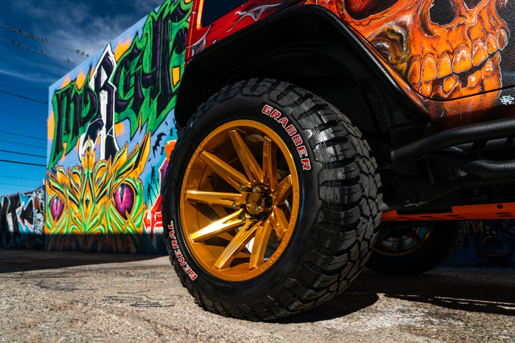 22×12 M25 OffRoad Monster Wheels on the 2021 SEMA Orange Jeep JK ...